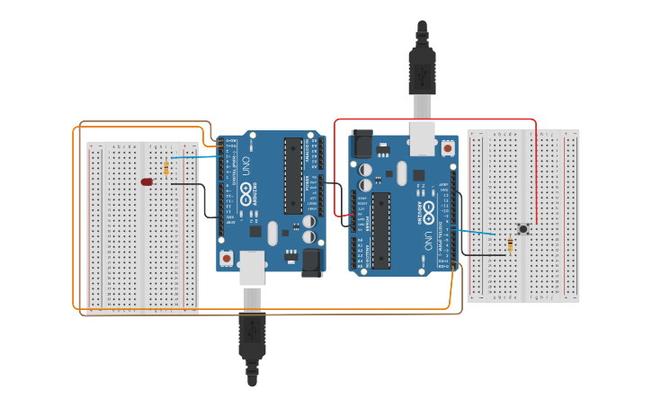 Circuit design Comunicação entre dois arduinos - Tinkercad