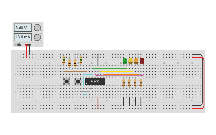 Circuit design 74HC93 compt bin 4 bit | Tinkercad