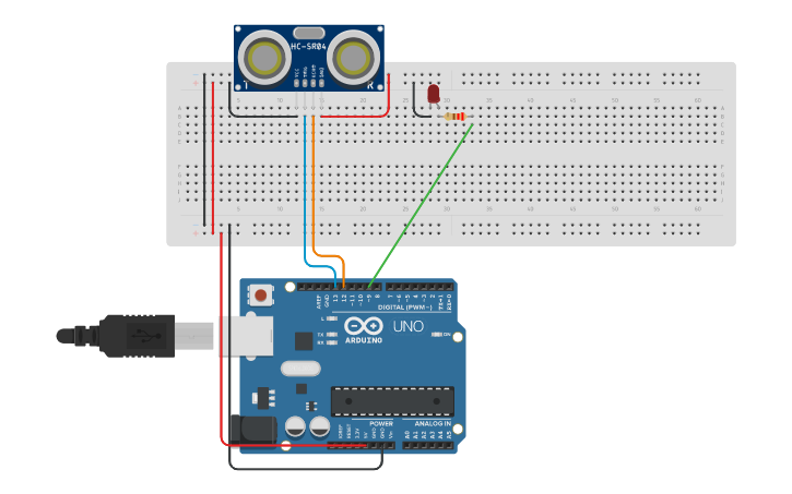 Circuit design Práctica 2.- Sensor Ultrasónico - Desilos | Tinkercad