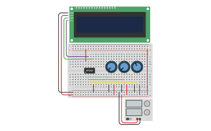 Circuit design 4S Voltage Checker on Attiny - Tinkercad
