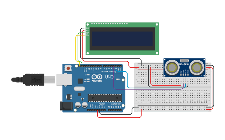 Circuit design lcd sensor ultra sonico - Tinkercad