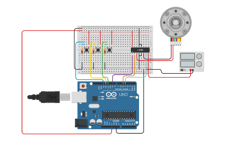 Circuit design Simulación para el arranque y parada de un motor con Arduino - Tinkercad