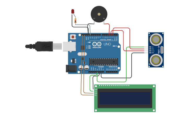 Circuit design Program 7 : Ultrasonic distance sensor - Tinkercad