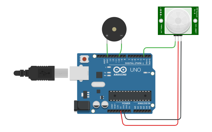 Circuit design PIR Sensor Interfacing - Tinkercad