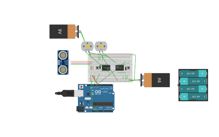 Circuit design Carro evasor de obstáculos - Tinkercad