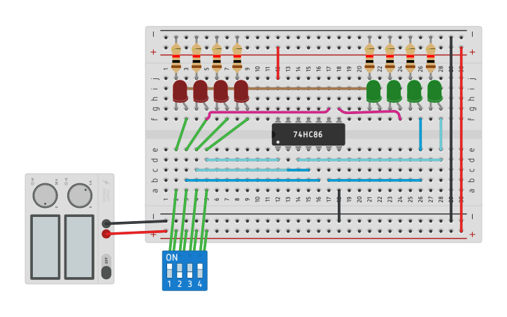 Circuit design binary to grey code - Tinkercad