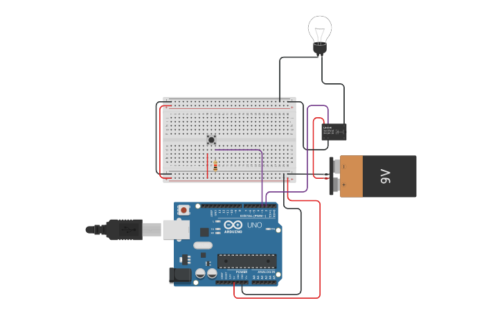Circuit design Comando di una Lampada Mediante Relè - Tinkercad
