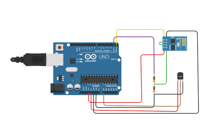 Circuit design ThingSpeak cloud based temp sensor - Tinkercad