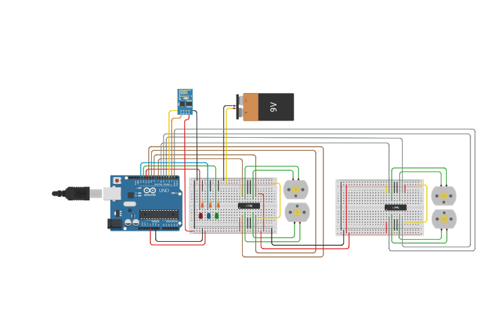 Circuit design OMNI Wheels BlueTooth - Tinkercad
