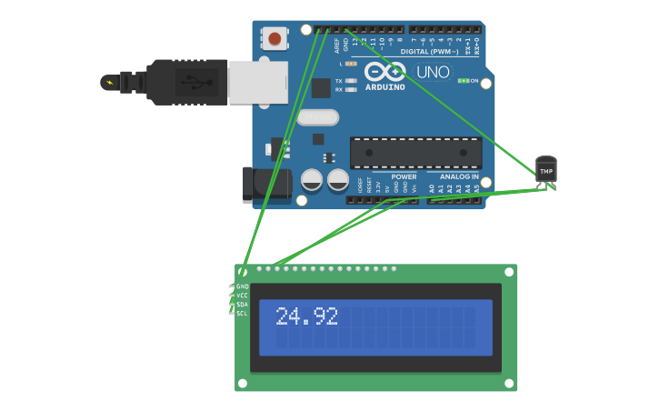 Circuit Design Temperature Sensor With Screen Tinkercad
