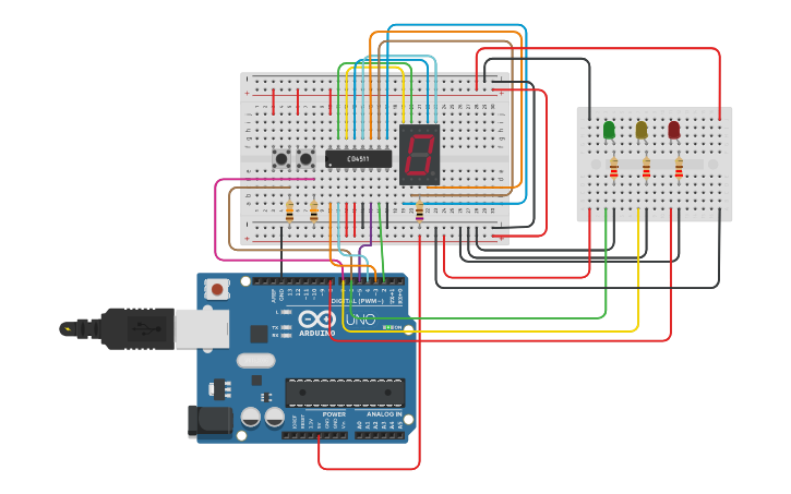 Circuit design contador 4511 | Tinkercad