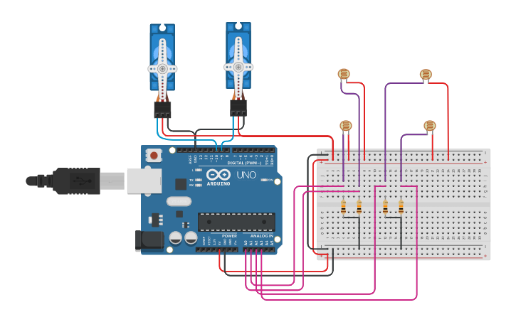 Circuit design dual axis solar tracker - Tinkercad