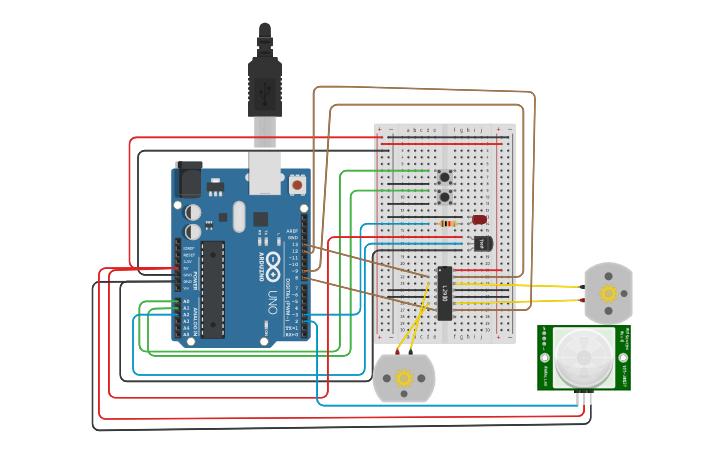 Circuit design Smart house lighting and temperature control - Tinkercad