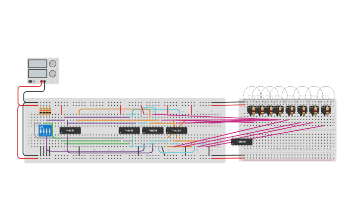 Circuit design Implement 3 to 8 decoder using 1 to 2 Decoder - Tinkercad