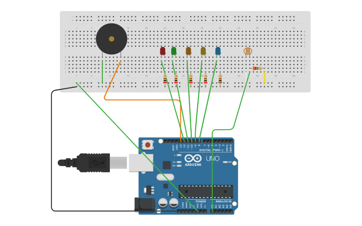 Circuit design Level sensor - Tinkercad