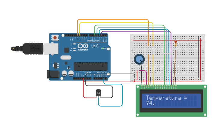 Circuit design Sensor de Temperatura | Tinkercad