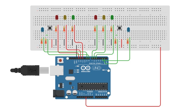 Circuit design Pedestrian Crosswalk Traffic Lights - Tinkercad
