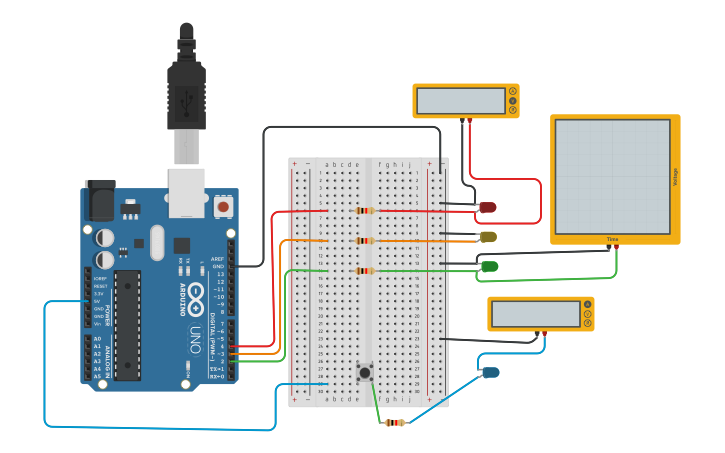 Circuit design traffic light | Tinkercad