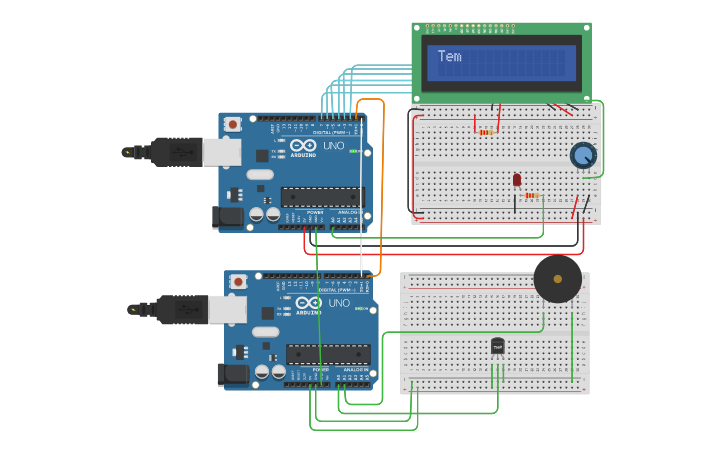 Circuit design CONEXIÓN 2 ARDUINOS | Tinkercad Circuit design CONEXIÓN 2 ARDUINOS | Tinkercad