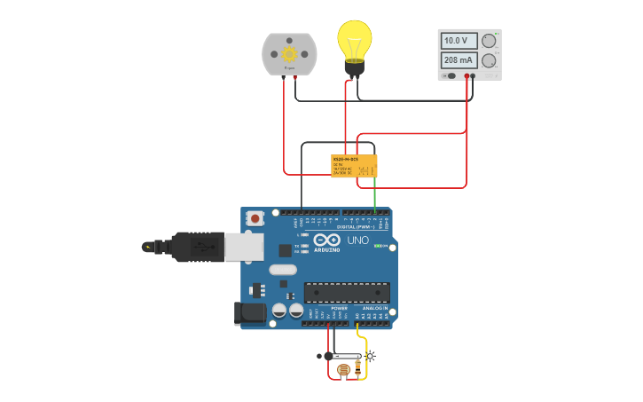 Circuit design LDR Based On/Off Relay - Tinkercad