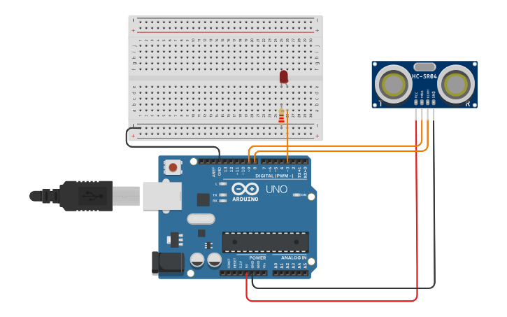 Circuit design Simple Distance-Based LED Indicator - Tinkercad
