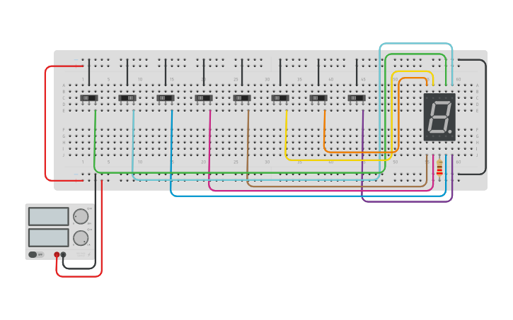 Circuit design display 7 segmentos - anodo comum - Tinkercad
