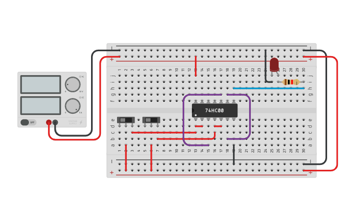Circuit design OR using NAND 7400 - Tinkercad