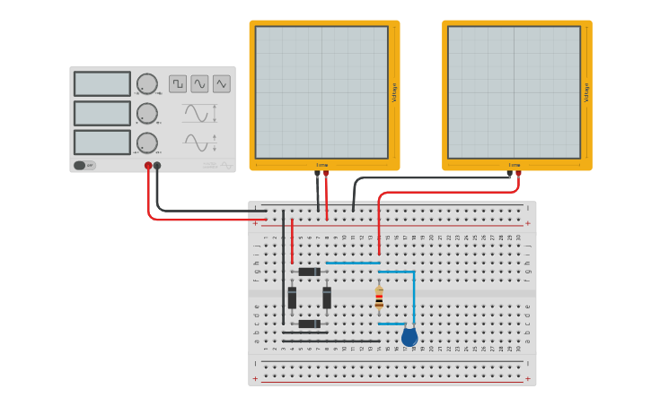 Circuit design full wave rectifier with capacitor - Tinkercad