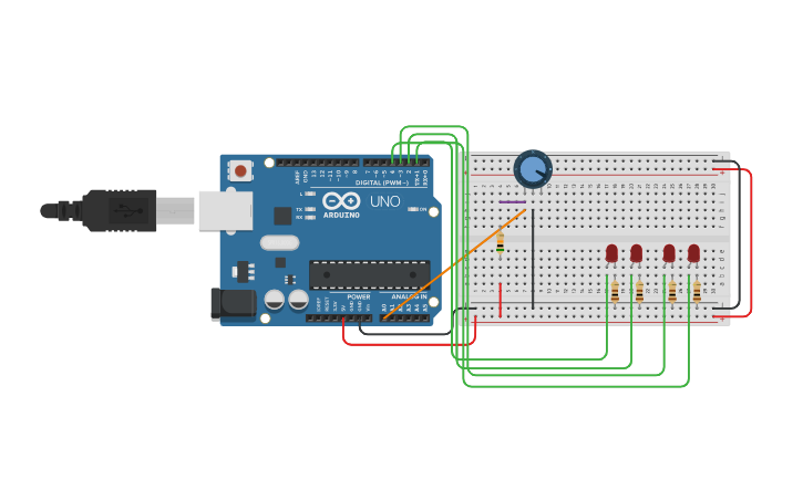 Circuit design Potentiometer and AnalogRead - Tinkercad