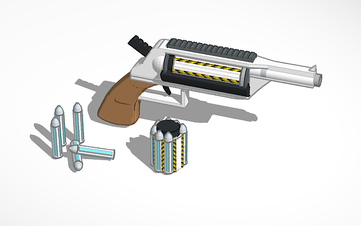 3D design grand fork 17inch Revolver w/ Bullets - Tinkercad