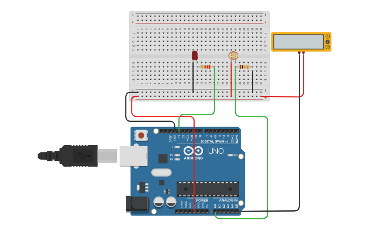 Circuit design LED control using photo-resistor | Tinkercad