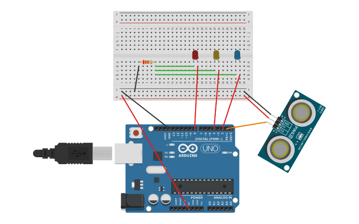 Circuit design 3C- Ultrasonic sensor - SSC | Tinkercad