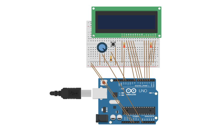 Circuit design Pantalla LCD con Arduino: adivina el número - Tinkercad