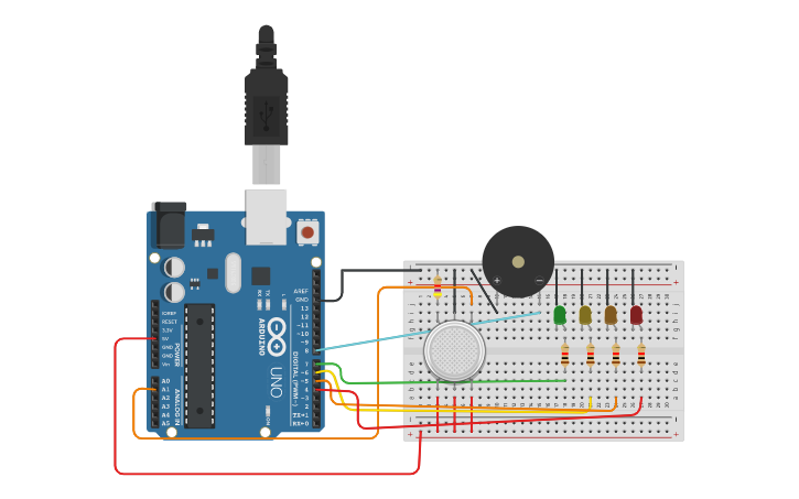 Circuit design Detector de gas | Tinkercad