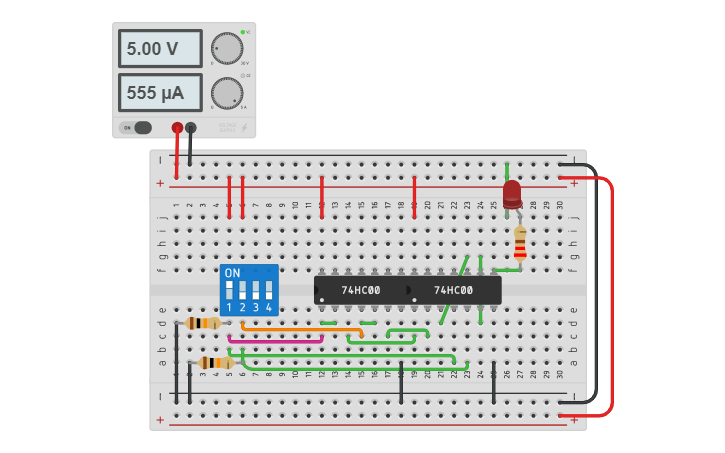 Circuit design A xnor B | Tinkercad