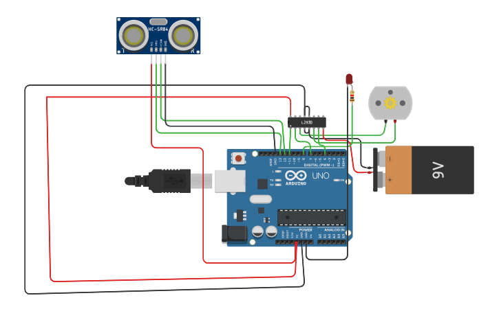 Circuit design Automatic water tank controller - Tinkercad