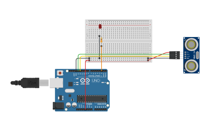 Circuit design ACT #29 Sensor de distancia Practica #19 - Tinkercad