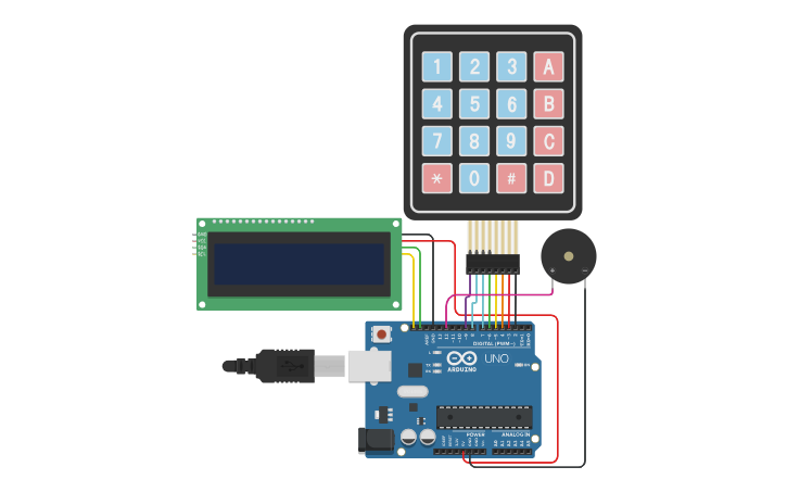 Circuit design LCD with Keypad | Tinkercad