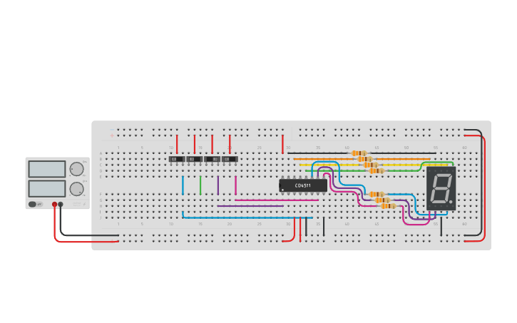 Circuit design EXP: 04 BCD 4511 + Display 7 Segment | Tinkercad
