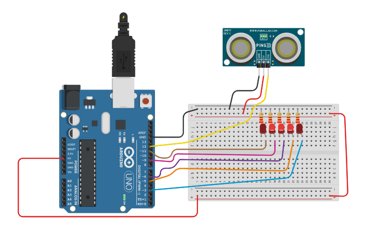 Circuit design Ultrasonic Distance sensor - Tinkercad