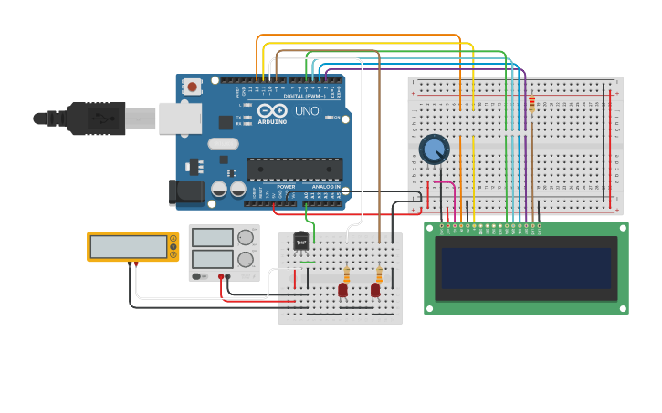 Circuit design Sensor de temperatura (leds) - Tinkercad
