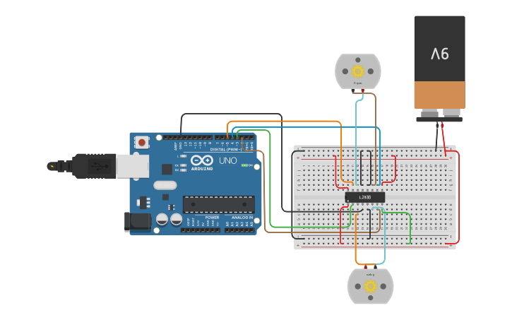 Circuit design PUENTE H CON DDRD - Tinkercad