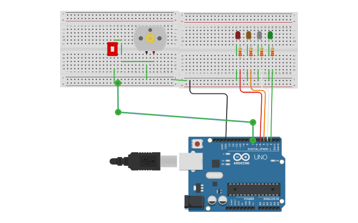 Circuit design Encendido y apagado de diodos leds - Tinkercad