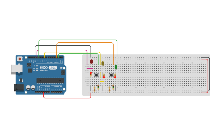 Circuit design LED +fade anti rebond | Tinkercad