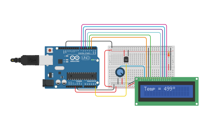 Circuit design EJERCICIO LCD CON SENSOR DE TEMPERATURA - Tinkercad Circuit design EJERCICIO LCD CON SENSOR DE TEMPERATURA - Tinkercad
