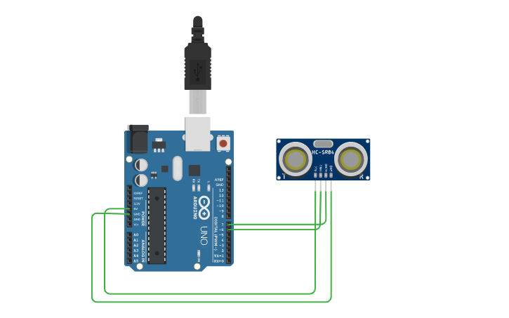 Circuit design Measure distance using ultrasonic sensor - Tinkercad