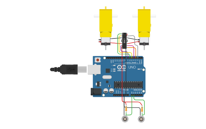 Circuit design 6.1 Simulasi Robot Line Follower 2 Sensor Photodiode - Tinkercad