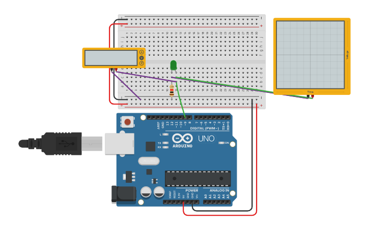 Circuit design Fading LED with Arduino analog output - Tinkercad