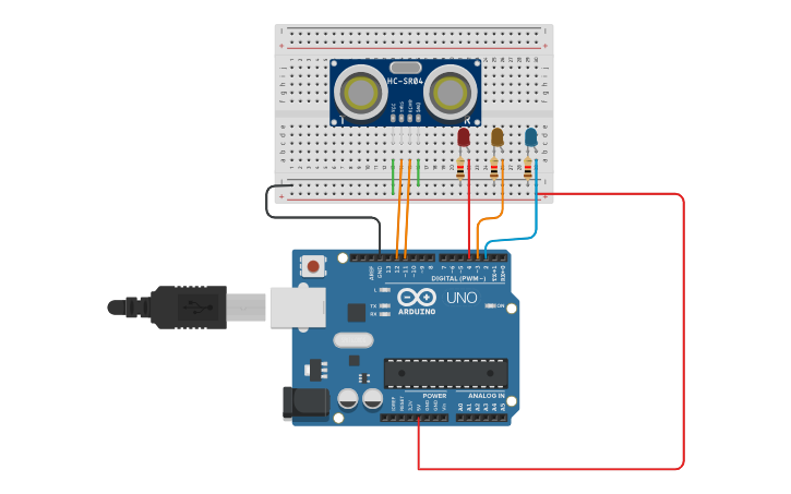 Circuit design Ultrasonic Distance Sensor - Tinkercad