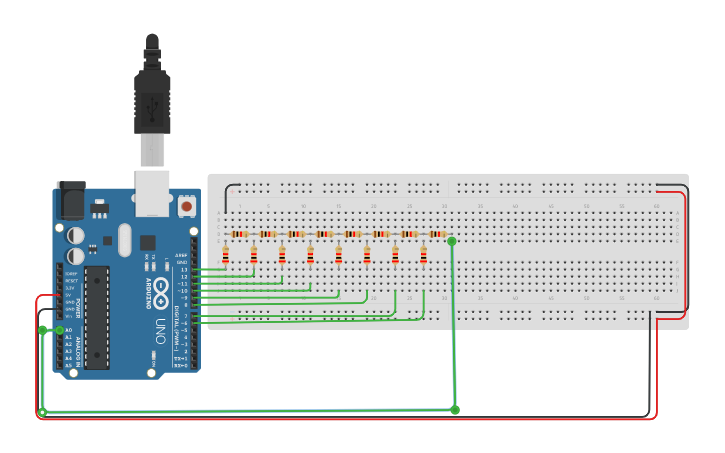Circuit design Dac R2R 8bytes - Tinkercad